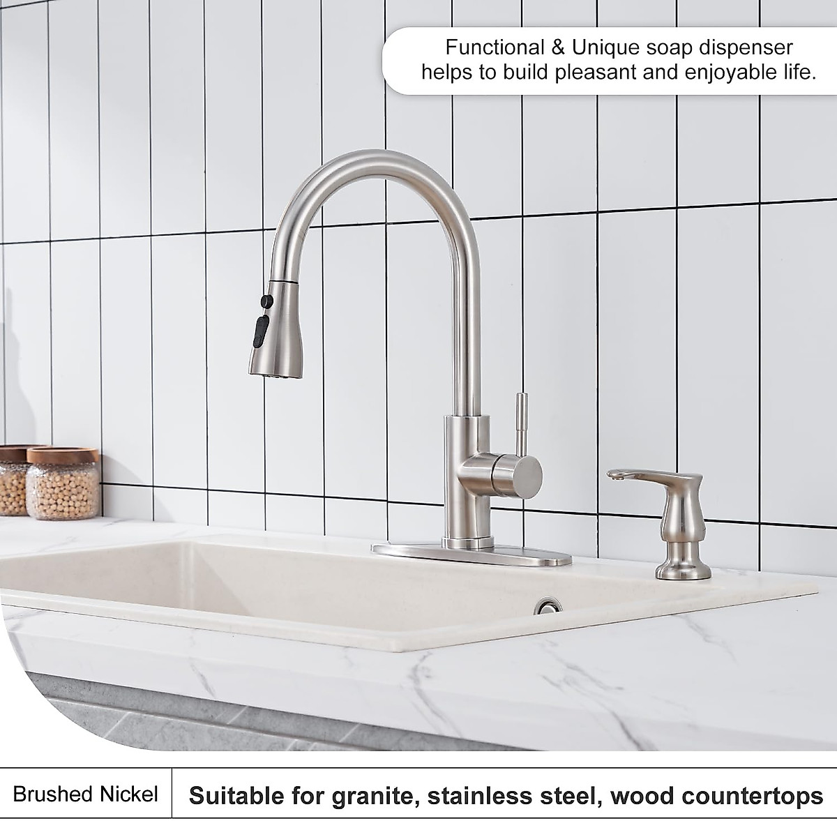 GAGALIFE Kitchen Sink Soap Dispenser Brushed Nickel, Under Sink Soap Dispenser with 40" Silicone Extension Tube Kit,Say Goodbye to Frequent Refills