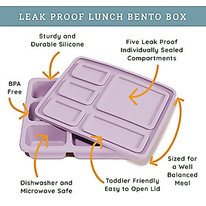 Austin Baby Co Leak-Proof Bento Lunch Box for Kids – Silicone Kids Lunch Container with 5 Leakproof Compartments – Food-Safe Materials, Sturdy, Dishwasher Safe, and BPA Free