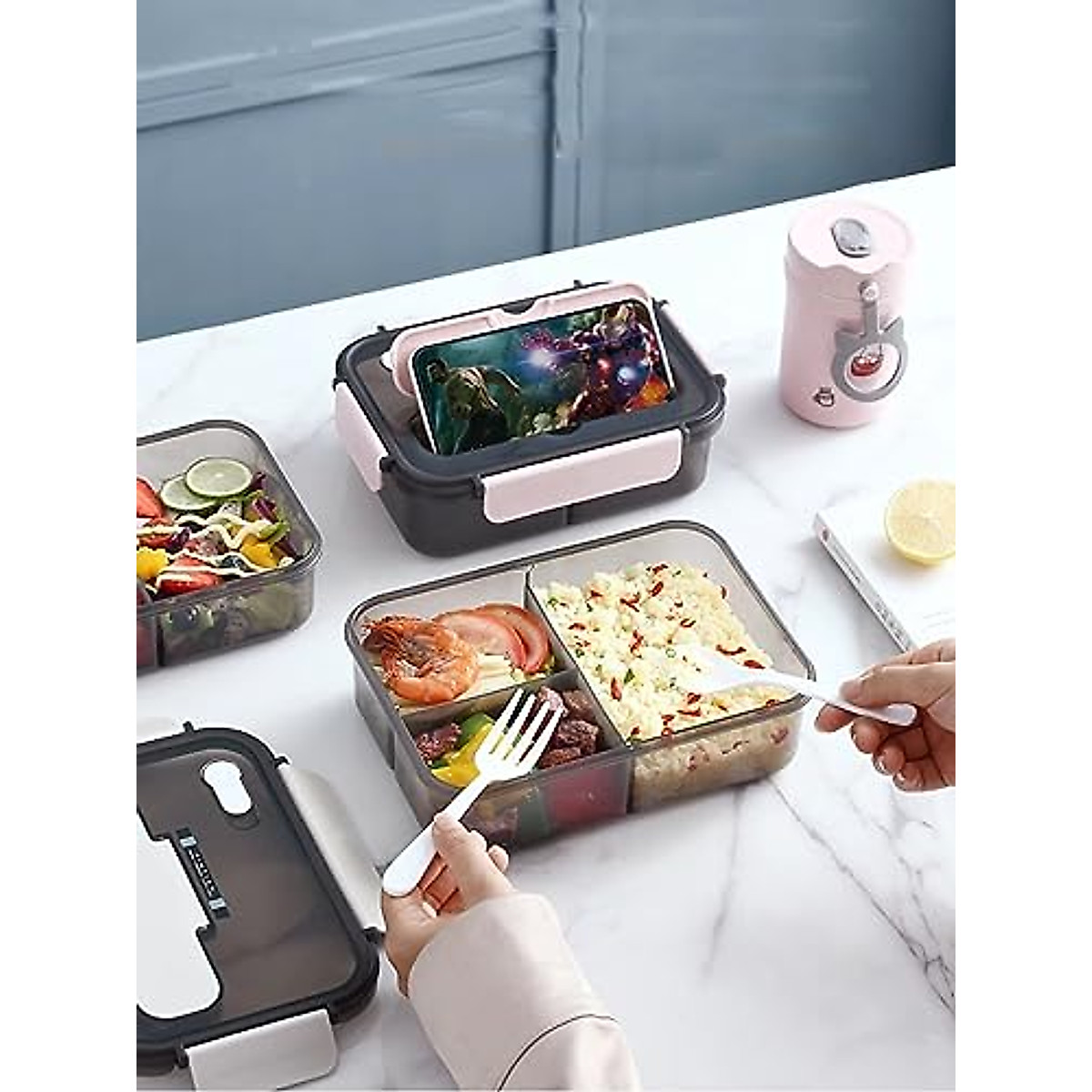 Bento Box Adult Lunch Box, 1600ML Bento Lunch Containers for Adults, Modern Minimalist Design Bento Box with Utensil, Leak-Proof Lunchbox Bento Box for Dining Out, Work, Picnic, Pink