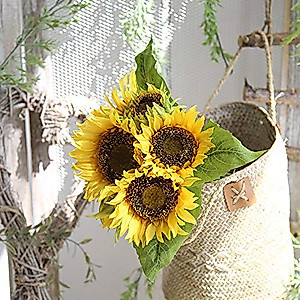 AMZALI Artificial Flowers Sunflowers Bouquet Centerpieces Real Touch Silk Fake for Wedding Bride Floral for Home Arrangement Decoration Garden Decor
