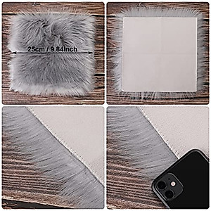 WLLHYF 10 Inches Mini Square Faux Fur Rug， Small Fluffy Area Rug Cushion for Living Room Sofa Bedroom Floor Soft Square Chair Cover Seat Pad Nail Mat for Photographing Background of Jewelry