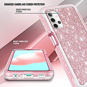 NZND Case for Samsung Galaxy A32 5G with [Built-in Screen Protector], Full-Body Protective Shockproof Rugged Bumper Cover, Impact Resist Durable Phone Case (Glitter Rose Gold)
