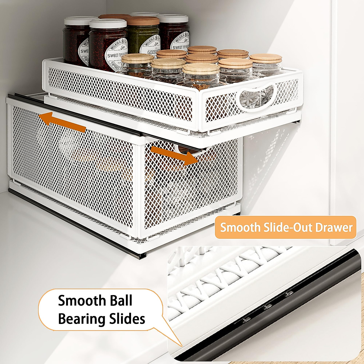 StorageWorks Pull Out Cabinet Organizer, Under Sink Organizers and Storage Rack, Slide Out Cabinet Drawers for Bathroom, Pantry, Kitchen, White