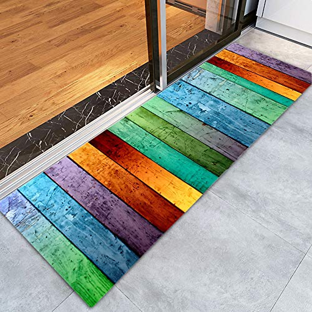 Colored Old Wooden Boards Print Memory Foam Bath Rugs and doormats Non Slip Absorbent Super Cozy Flannel Bathroom Rug Carpet 47x18 inches