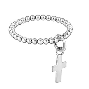 AeraVida Cute Simple Dangle Cross Eternity Bead Ball .925 Sterling Silver Ring (8) | Finger Rings with Dangle Charms for Women