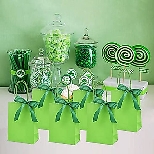 BEISHIDA Gift Bags Green Small Gift Bags Paper Bags with Handles and Ribbon Party Favor Bags Goodie Bags Kraft Paper Bags for Wedding Brithday Parties(Mini, 6.5 x 4.5 x 2.5 Inch, 12PCS)