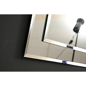 Large Double Rectangular Beveled Wall Mirror | Silver Backed Rectangle Mirrored Glass| Vanity, Bedroom, or Bathroom Hangs Horizontal & Vertical Frameless (40" W x 30" H)