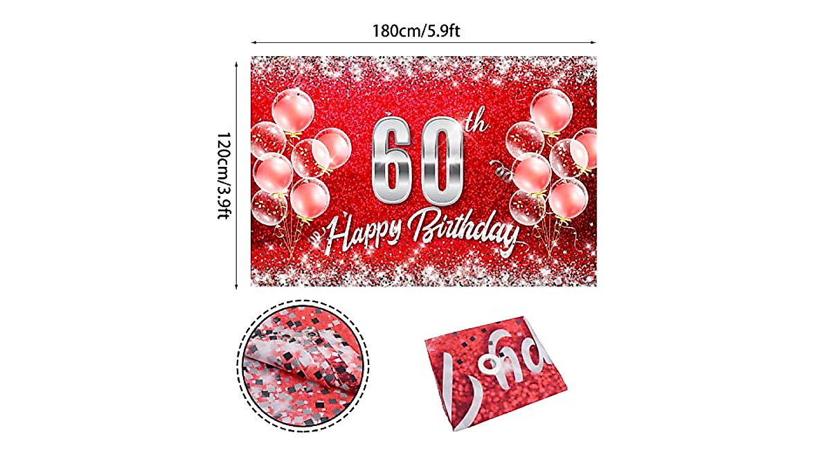 Red and Silver 60th Birthday Backdrop Banner for Celebrations