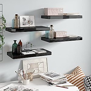 ZQQLVOO Floating Wall Shelves 4 pcs,Wall Mounted Display Shelf,Wall Mounted Floating Shelves,Wall Storage Shelves,Floating Book Shelves,Bookshelf,High Gloss Black 19.7"x9.1"x1.5" MDF
