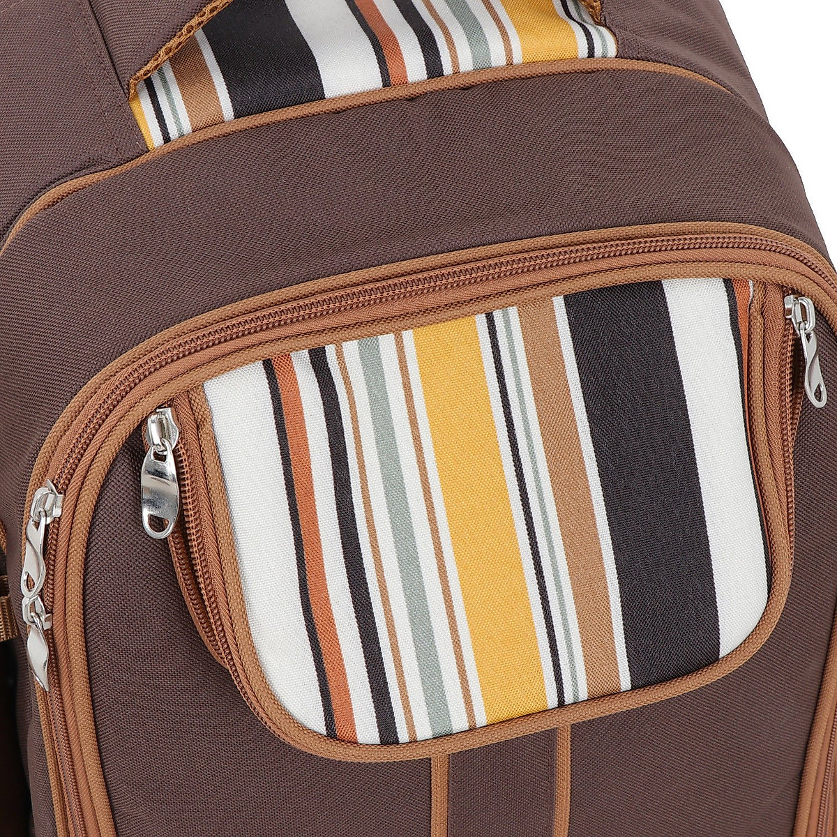 4 Person Blue Tartan Insulated Picnic Backpack Bag Set W/Cooler Section