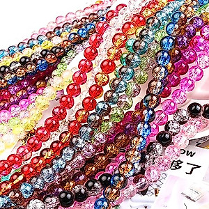 720pcs Glass Beads for Jewelry Making, 24 Color 8mm Crystal Crackle Glass Beads for Bracelets Making Gemstone Loose Spacer Beads for DIY Craft Friendship Necklace Earring Jewelry Making (8mm Crackle)