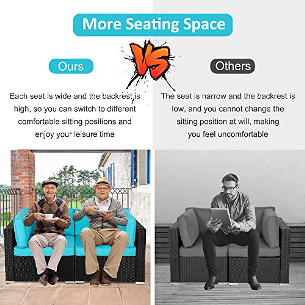 Kinsunny Peach Tree 7 PCs Outdoor Patio Furniture Sets PE Rattan Wicker Sofa Sectional Furniture Set with 2 Pillows and Tea Table