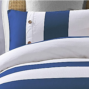 SUPERIOR Addison Embroidered Duvet Cover Set, Premium Long-Staple Cotton, Full/Queen, Navy Blue/White