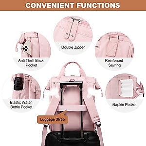 LOVEVOOK Laptop Backpack for Women Work Travel Commuter Backpack College Business Computer Bag Teacher Doctor Nurse Bags Laptop Bag Purse, 15.6 Inch, Pink-pink