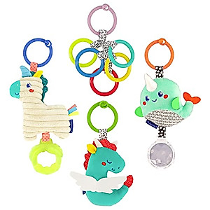 Infantino Link & Go Activity Pals - Unicorn, Narwhal and Dragon Linking Toys, Clacker Rings, Sensory Exploration, Fine Motor Skills, Attachable and Linkable, Easy to Hold for Babies & Toddlers, 0M+