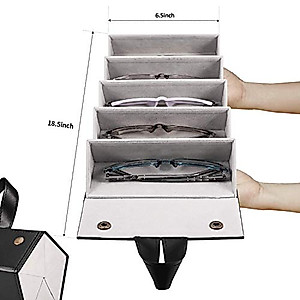 SMARTTOP 5-Slot Travel Sunglasses Organizer Collector - PU Eyeglasses Storage Case Box -Multiple Hanging Eyewear Holder Display