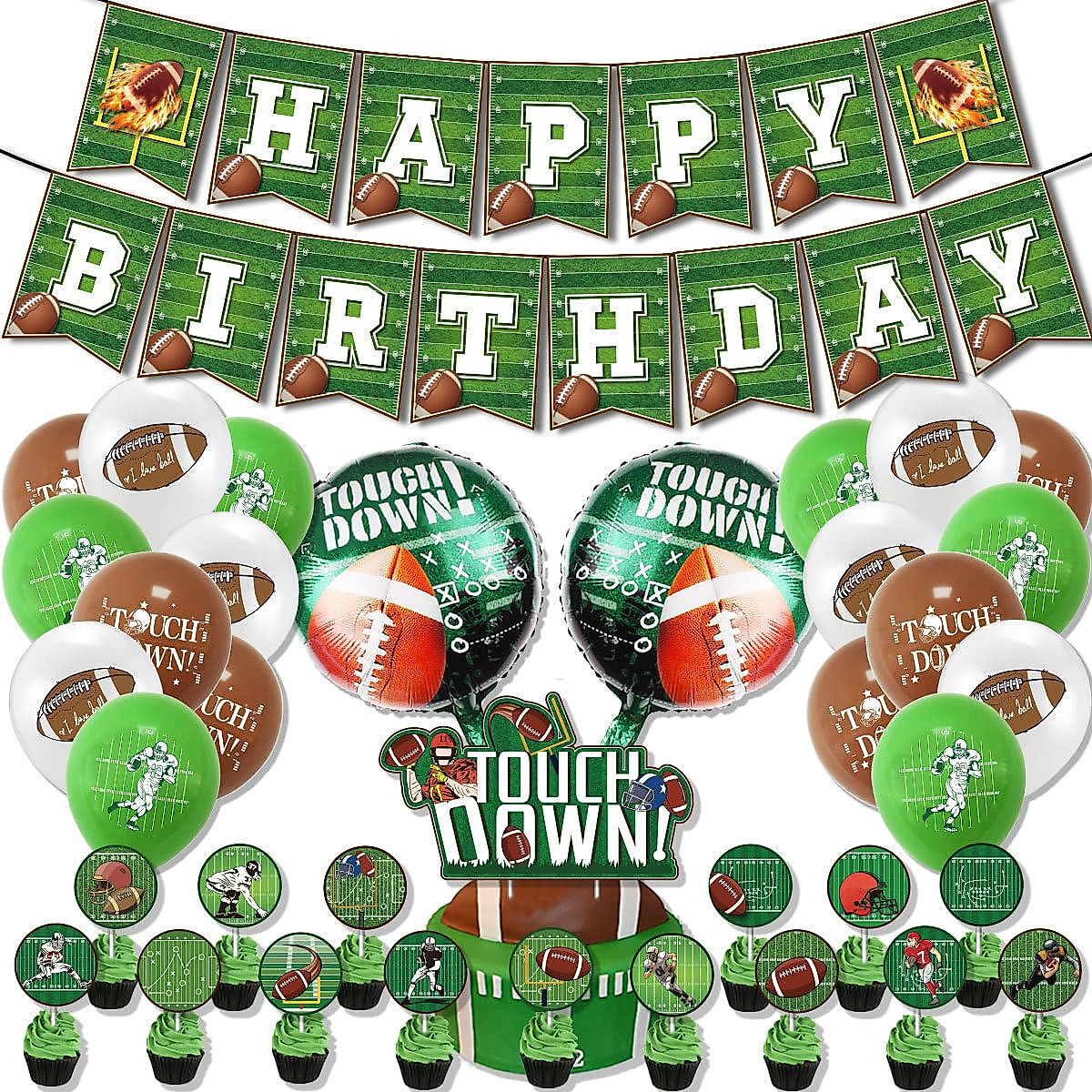 39 Pcs Football Birthday Party Decorations Pack, Super Bowl Party Supplies, Set Include Football Birthday Banner, Football Balloons, Cake Toppers, and More for Football Sports Party
