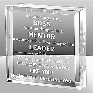 Boss Day Gifts for Women Men Crystal Acrylic Thank You Boss Gift Leaving Going Away Retirement Gifts Boss Lady Desk Gifts Appreciation Gift Plaques for Boss's Birthday Paperweight Keepsake (Square)