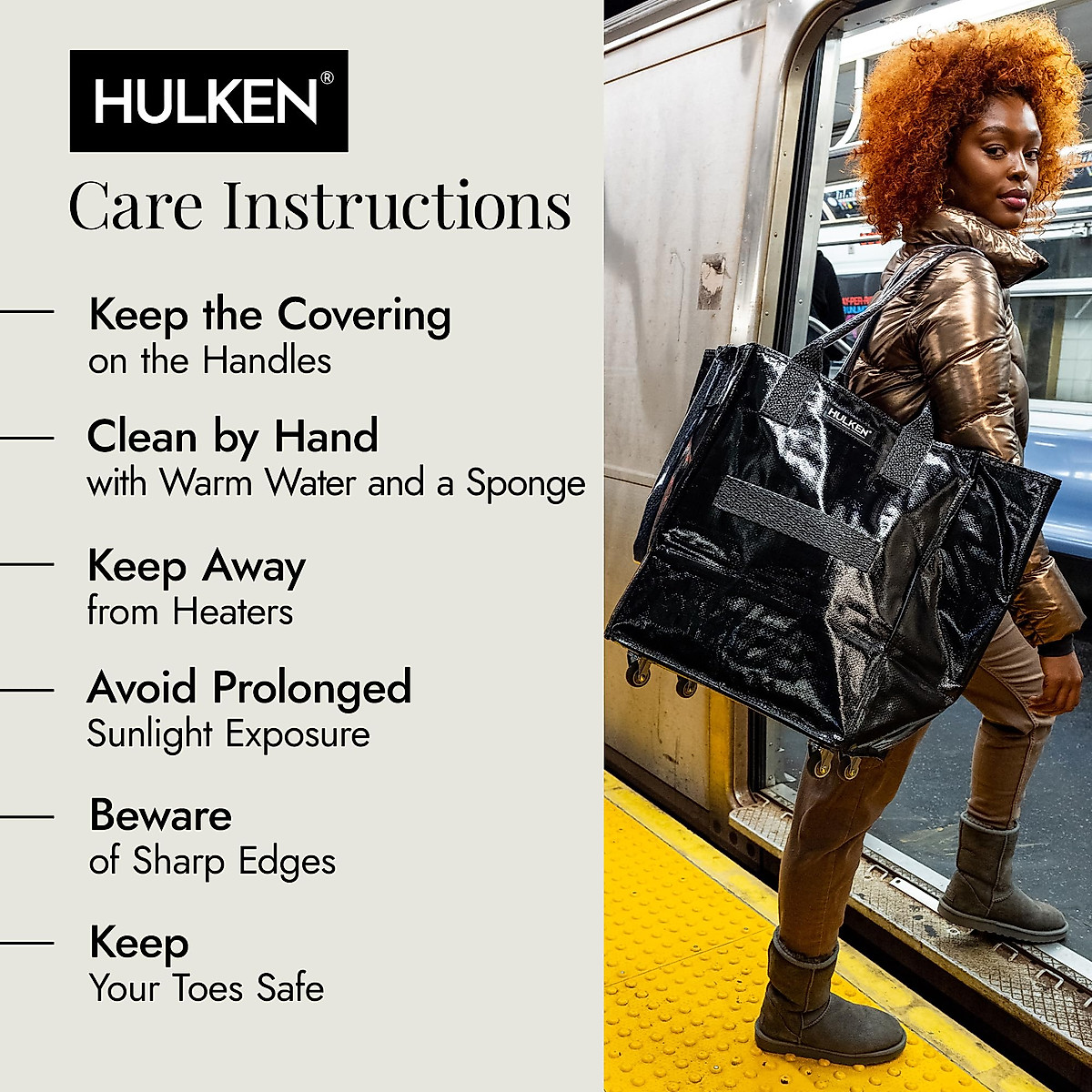 HULKEN - (Medium, Rose Gold Reusable Grocery Bag On Wheels, Shopping Trolley, Lightweight, Carries Up To 66 lb, Folds Flat, Unbreakable Handles