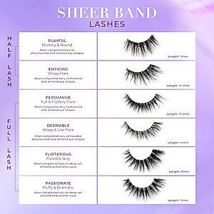 Lilly Lashes Sheer Band, False Eyelashes w/Invisible Band Lashes, False Lashes Natural Look, Wispy Lashes Style, Clear Band Lashes, Reusable Eyelashes 20x, Lash Glue not Included, 14mm (Desirable)
