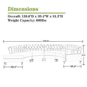 Legend Vansen Curved Modular Sectional Sofa,Velvet Couch with Rolled Arms,4-Seater Semicircle Couch Suitable for Living Room and Bedroom