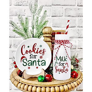 Nefelibata Christmas Tiered Tray Decor, Mini Cookies for Santa Plate Milk Jar Set, Ceramics Xmas Treat Plate Home Kitchen Dining Table Decor Holiday Housewarming Gift for Young Children New Parents