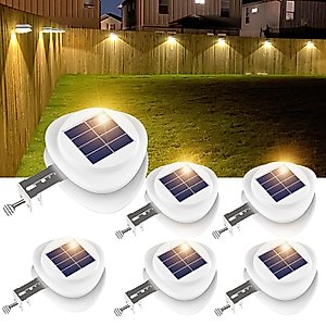 ROSHWEY Backyard Lights, 6 Pack Solar Fence Lights with 9 LED Waterproof Outdoor Gutter Lights for Eaves Garden Landscape Yard (Warm White)