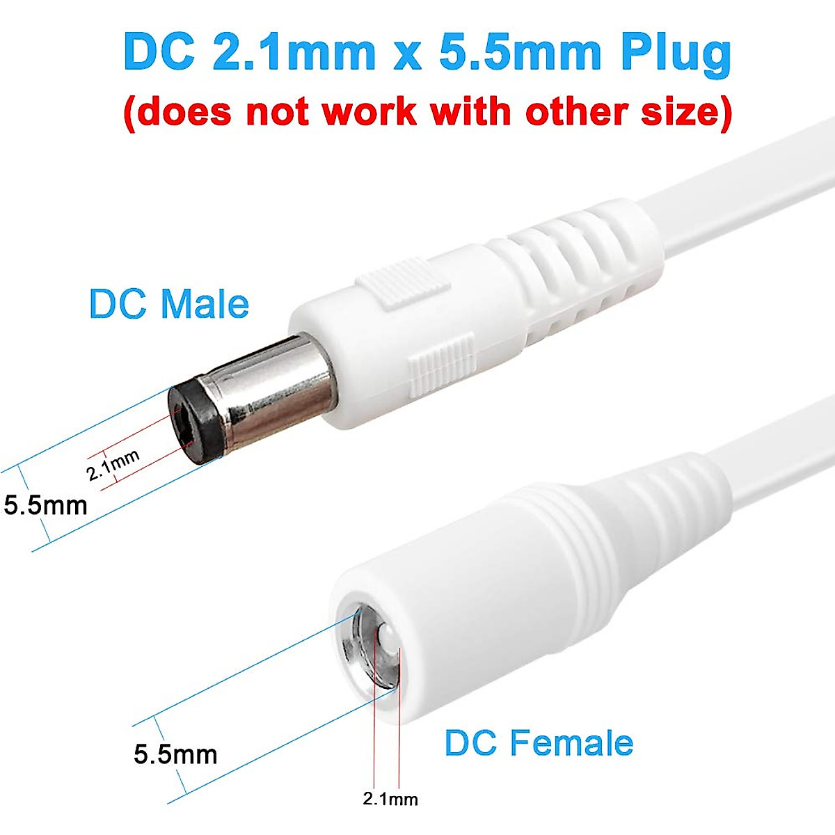 2-Pack DC Extension Cord 5.5mm x 2.1mm 10ft,12v DC Power Extension Cable for Security Camera,Dvr Standalone LED Strip,Car,CCTV IP Surveillance,5v 9v 24v 12 Volt Male to Female Plug Supply Adapter