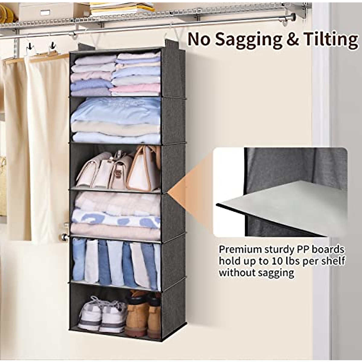 SLEEPING LAMB 60'' Long Hanging Garment Bags for Closet Storage and 6 Shelves Jumbo Hanging Closet Organizer and Storage