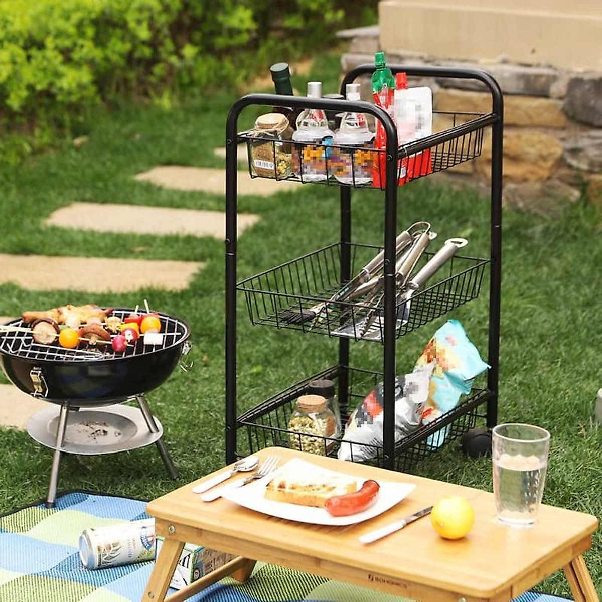 JYDQM 3 Tier Kitchen Trolley on Wheels with Handle Trolley for Kitchen Bathroom Cabinet White Black (Color : E, Size : 28.3cm*16.5cm)