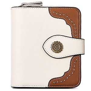 BOSTANTEN Leather Laptop Backpack Purse Casual College Casual Bags Daypack Beige-White and Leather Wallets for Women RFID Blocking Zipper Pocket Small Bifold Wallet Card Case White