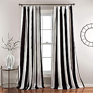 Lush Decor Wilbur Room Darkening Striped Window Panel Curtains Set (Pair), 84 in L, Black