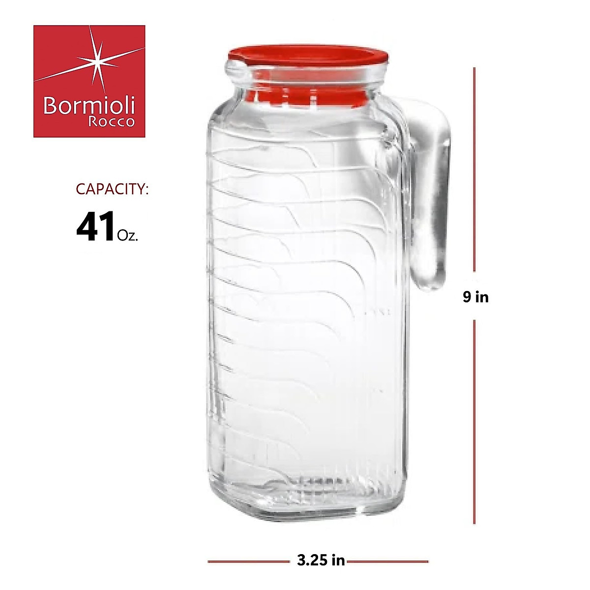 Bormioli Rocco Gelo Jug with Red Lid, 41-Ounce