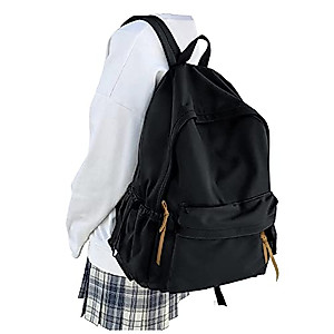 Black School Backpack For Girls Boy High School Middle Bookbag ,Classic Basic Junior college Schoolbag Lightweight Resistant Waterproof Small Backpack For Women Casual Travel Daypack