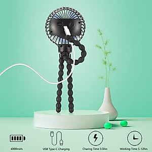 snawowo Mini Handheld Personal Portable Fan, Baby Stroller Fan, Car Seat Fan, USB or Battery Powered, with Flexible Tripod Clip on Student Bed Desk Bike Crib Treadmill Camping Traveling(Black)