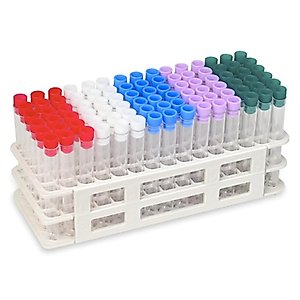 90 Tube - 13x100mm Clear Plastic Test Tube Set with Caps and Rack - Karter Scientific 207D3