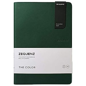 Zequenz Classic 360 The Color Series, Size: Large, Color: Emerald, Paper: Dot, Soft cover Notebook, Soft Bound Journal, 5.83"W x 8.19" H x .47", 100 sheets/200 pages, Dot Matrix Pattern Premium Paper