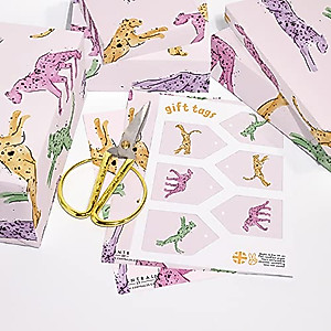 CENTRAL 23 Animal Print Wrapping Paper - Watercolor Cheetah - 6 Sheets Pink Gift Wrap - Safari Jungle - Birthday Wrapping Paper For Women - Comes With Stickers