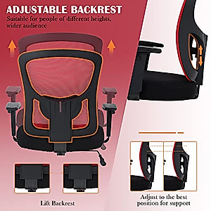 Big and Tall Office Chair 400lbs Wide Seat Ergonomic Desk Chair for Heavy People, Mesh Computer Chair with Lumbar Support, Adjustable Armrests Rolling Swivel Task Chair for Women, Red