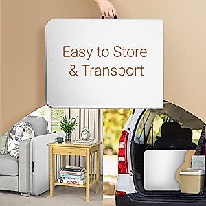 VINGLI 6 Foot Plastic Folding Table Portable Long White Table for Indoor Outdoor Use Rectangular with Carrying Handle