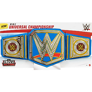 Mattel WWE Universal Championship Title, Role-Play & Costume Title Belt with Metallic Sideplates & Adjustable Strap for Kids