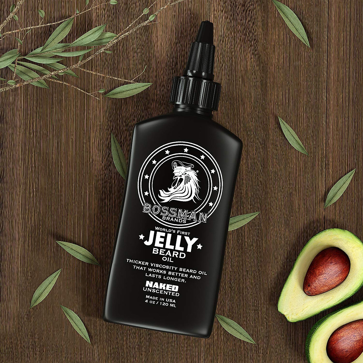 Bossman Jelly Beard Oil - Beard Growth Softener and Moisturizer Care - Larger 4oz, Bottle - 3 Pack Kit - Made in USA (Naked Scent)