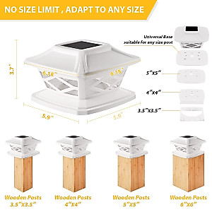 TWINSLUXES Solar Post Lights Outdoor 2 Modes Waterproof LED Solar Fence Cap Light for3.5x3.5 4x4 5x5 and 6x6 Post in Patio,Deck Walkway and Garden Decoration.(White 2 Pack)………
