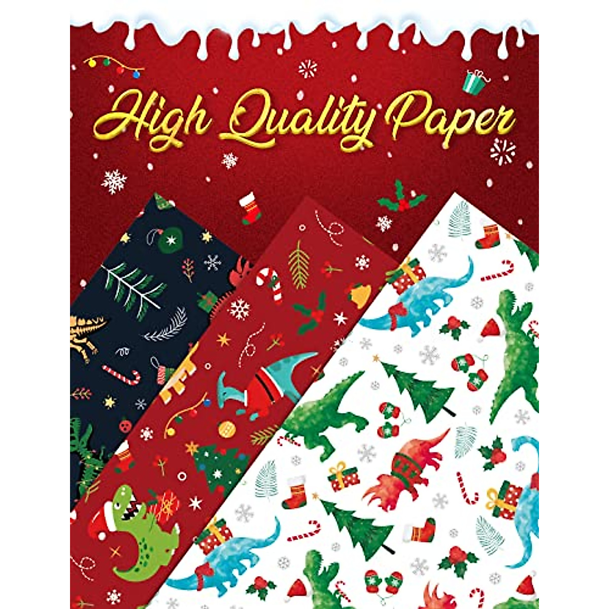 Christmas Dinosaur Wrapping Paper - 10 Sheets 20" x 27" Boys Dinosaur Wrapping Paper Kids Christmas Wrapping Paper Flat Fold Holiday Wrapping Paper Xmas Dinosaur Gift Wrap Birthday Wrapping Paper