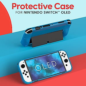 TALK WORKS Nintendo Switch OLED Case - Protective Fit Durable TPU Case Designed for Nintendo Switch OLED - Non-Slip Secure Holding Grips, Easy Opening for Kickstand - For Comfortable Gaming - Blue