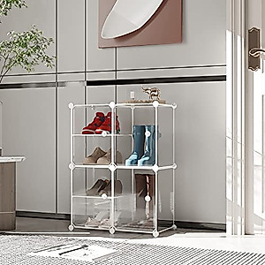Annualring 8-Cube Stackable Shoe Organizer Clear Plastic Shoe Storage Rack Durable Modular Shoe Cabinet with Door Display Box Shoe Container Clear Closet Shelf Shoe Organizer