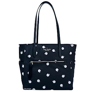 Kate Spade Chelsea Little Better Nylon Large Top Zip Tote Bag Black Apple Print