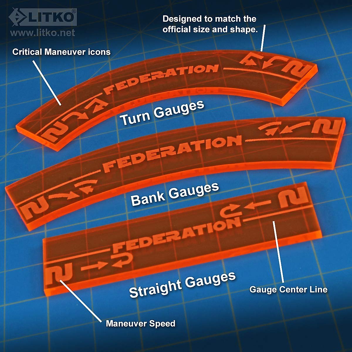 LITKO Space Fighter 2nd Edition Maneuver Gauge Set | Movement Tools | Compatible with Star Wars X-Wing | Set of 11 (Scum)