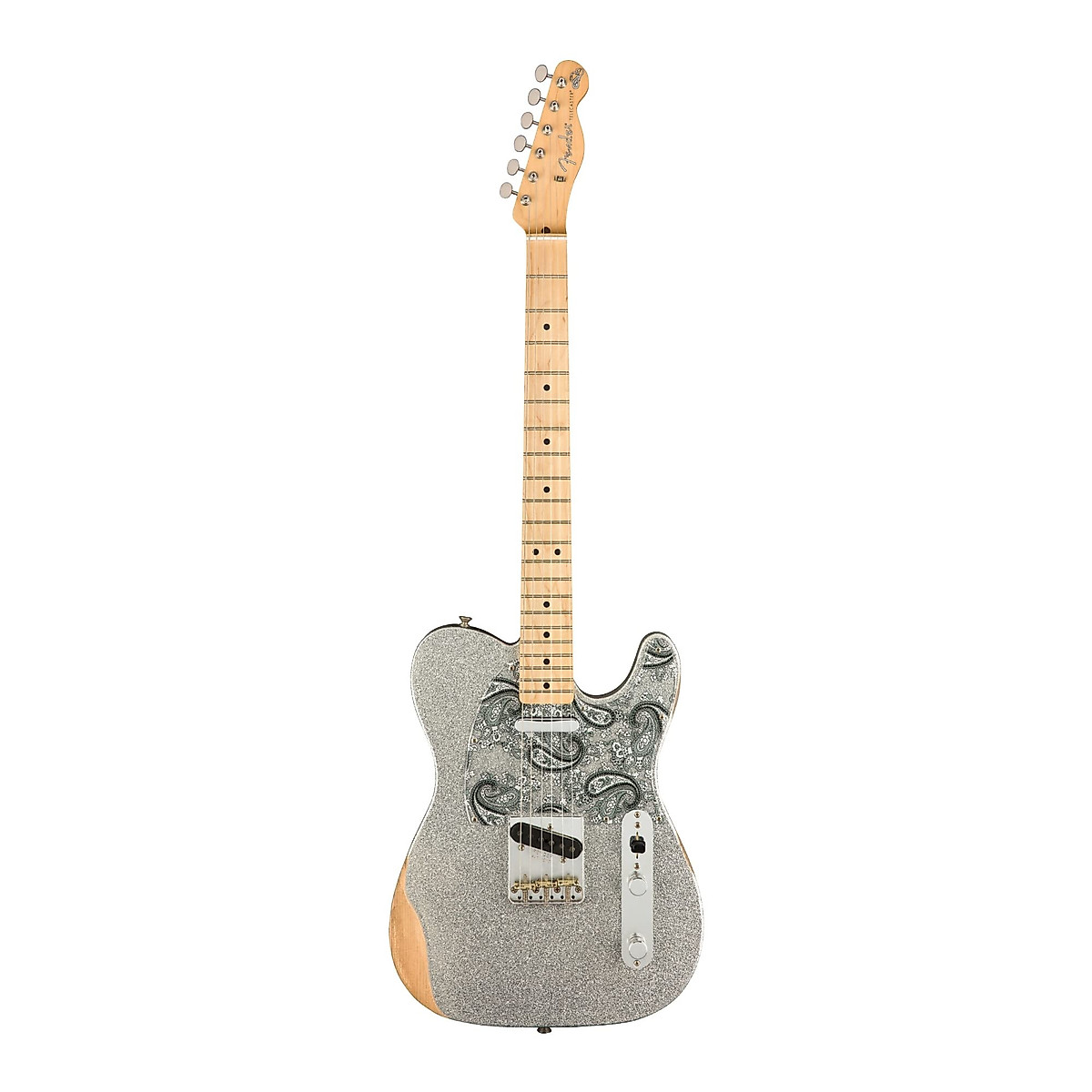Fender Brad Paisley Road Worn Telecaster Electric Guitar, Silver Sparkle, Maple Fingerboard
