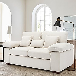 Loveseat Sofa Couch 73", Chenille Love Seat Couch Sofa with Removable Back Seat Cushions, Upholstered Living Room Sofa with 2 Throw Pillows 1 Lumbar Pillow, Sofa for Small Space Apartment Lounge-Beige